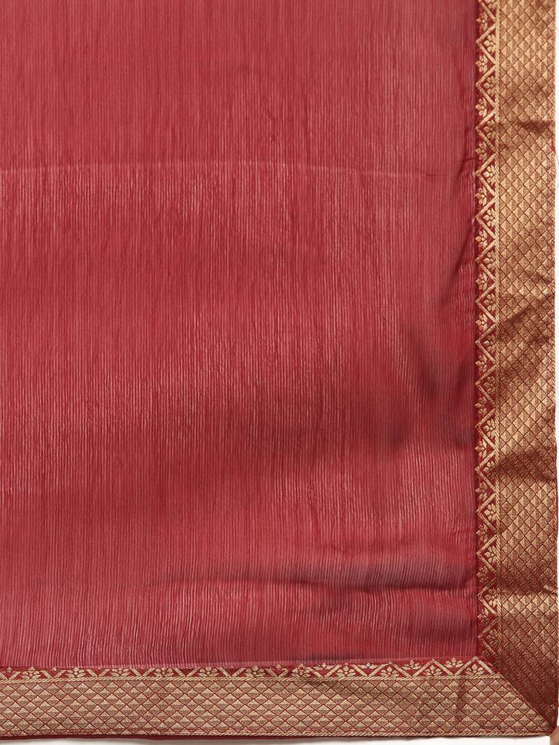 Maroon plain pure chiffon saree with blouse - DIVAASTHA - 3369647