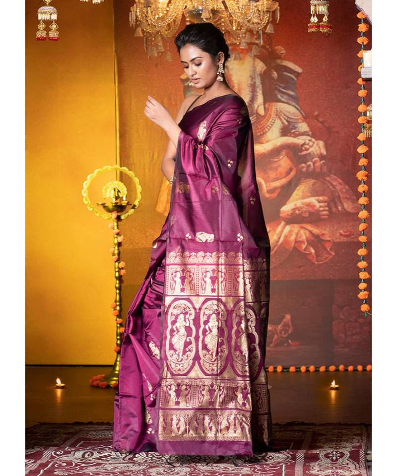 Wine And Gold Baluchari Silk Saree - BOVEEE - 3371965