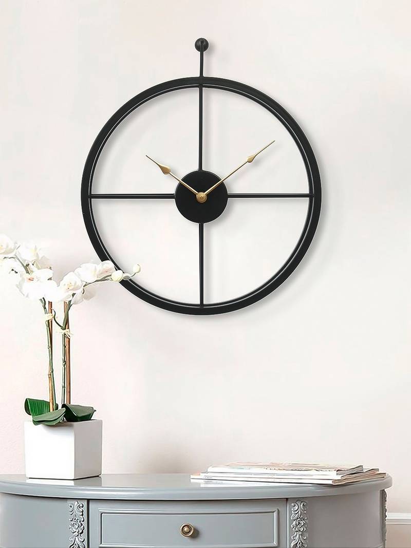 eCraftIndia Black Iron Round Hand-Crafted Analog Wall Clock Without ...