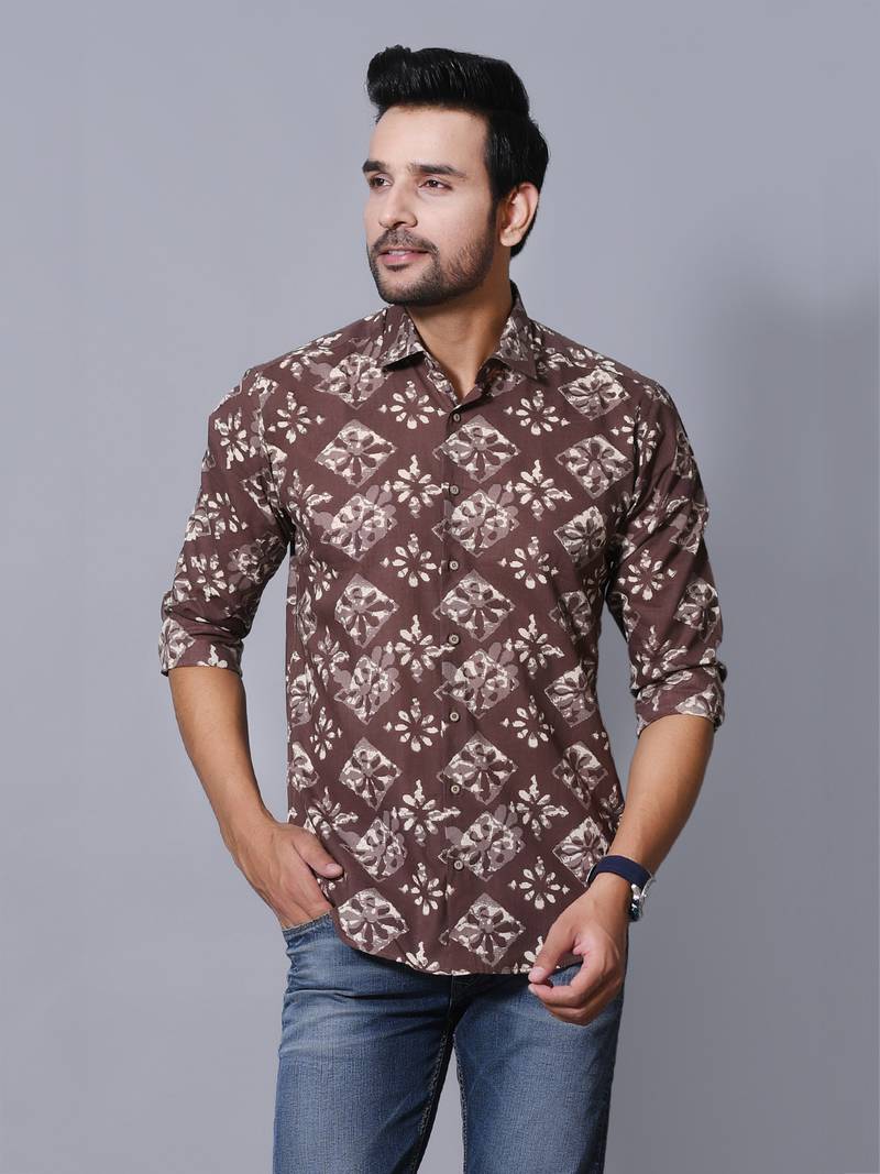 Ethnic Cotler Men's Cotton Solid Printed Shirt (Brown) - ETHNIC COTLER ...