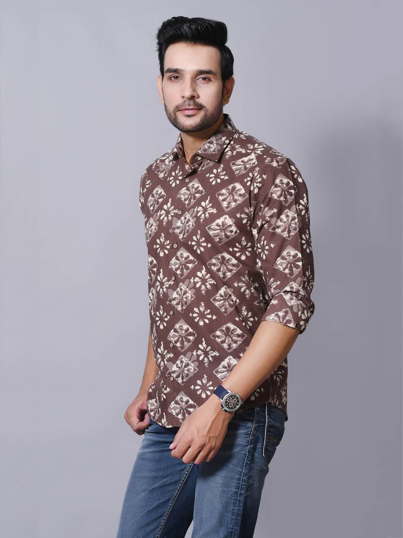 Ethnic Cotler Men's Cotton Solid Printed Shirt (Brown) - ETHNIC COTLER ...