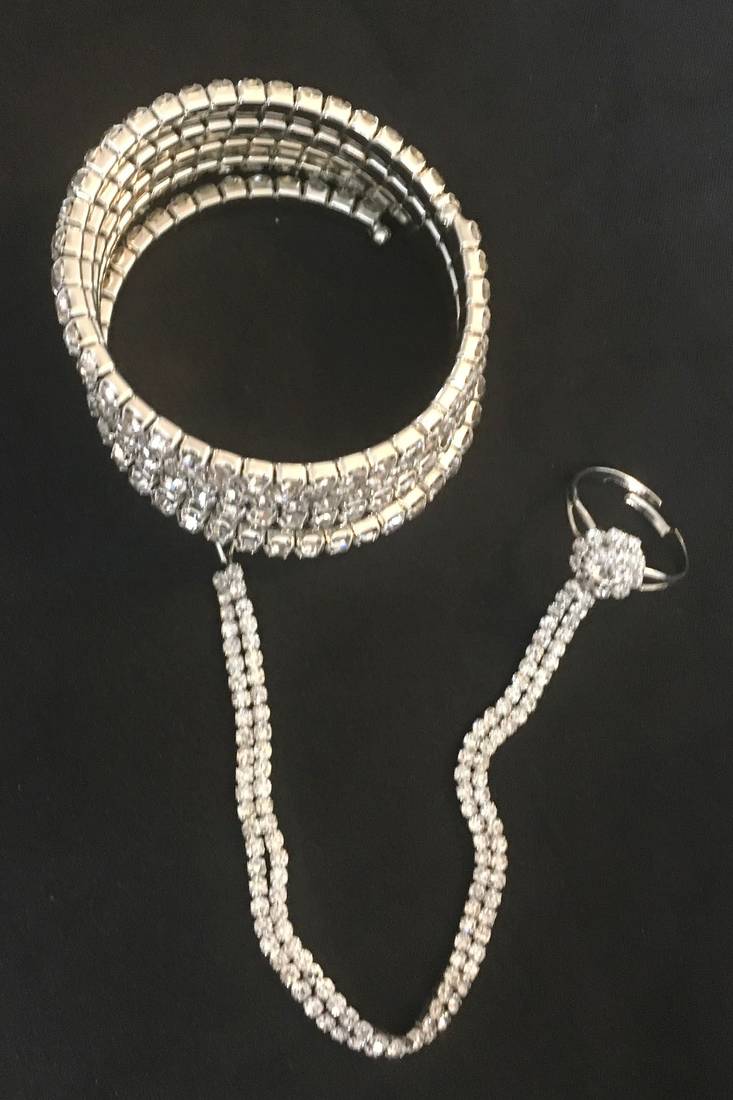 Spiral Silver haath phool hath panja chain RIng - ETHNIC INDIA - 3374016