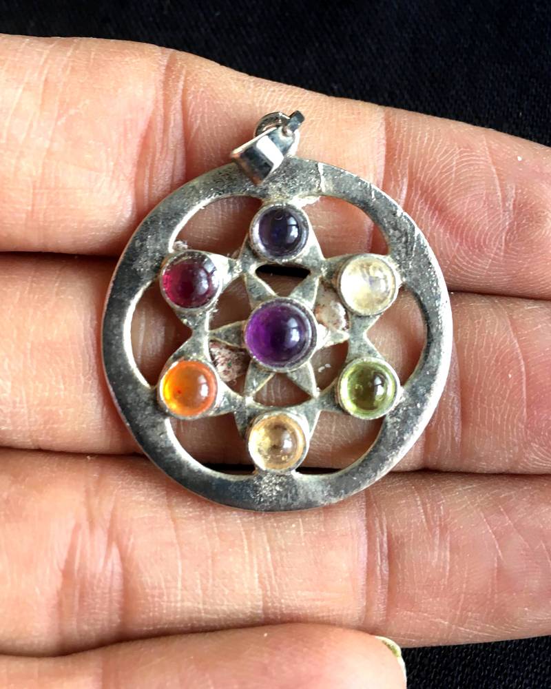 7 Chakra Multicolor Spiritual Pendant Silver Tone With Chain - ETHNIC ...