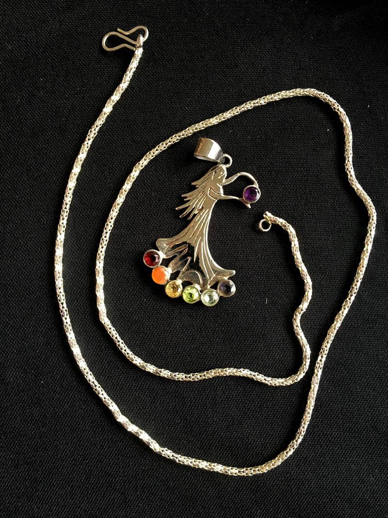 7 Chakra multicolor Agate Spiritual pendant Locket Silver tone with ...