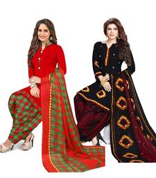 Mirraw Classique Red Crepe and Black Batik Synthetic Printed Salwar ...