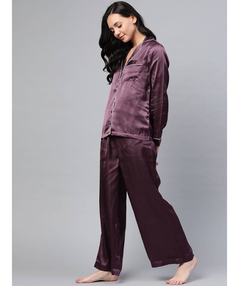 Purple Satin Night Suit - SASSAFRAS - 3396519