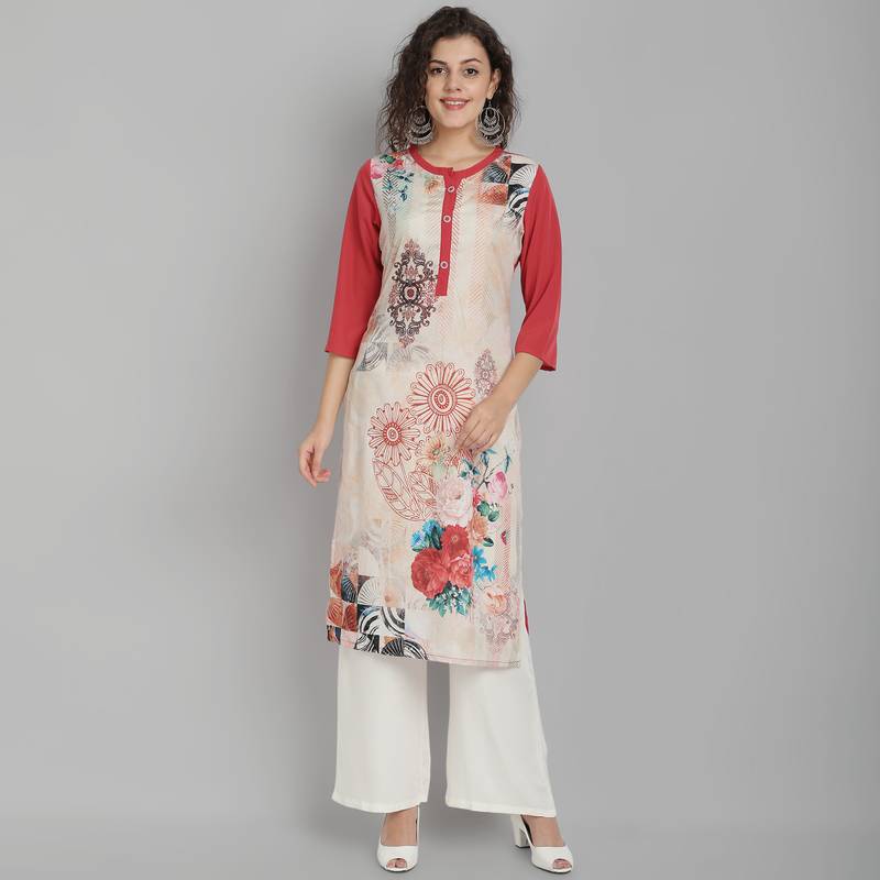 Red printed crepe ethnic-kurtis - Venika Creations - 3397528