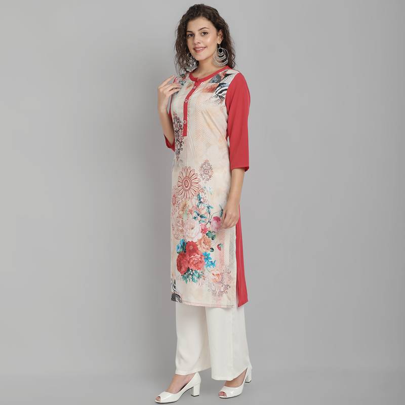 Red printed crepe ethnic-kurtis - Venika Creations - 3397528