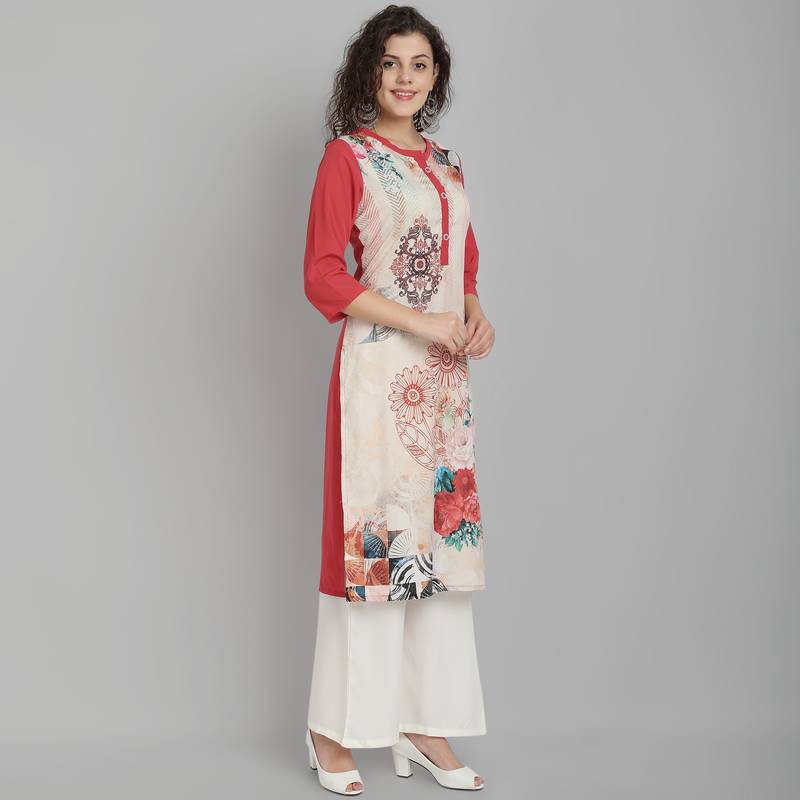 Red printed crepe ethnic-kurtis - Venika Creations - 3397528