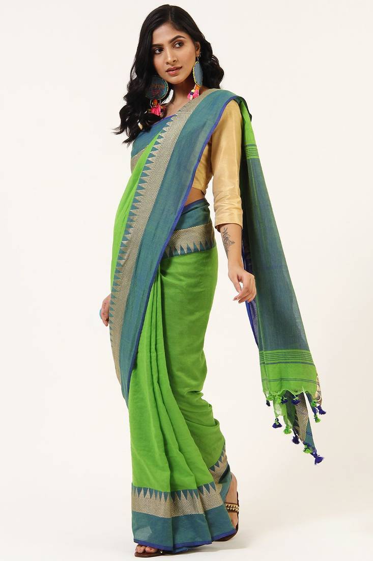 Bengal Handloom Cotton Temple Saree - NAOMI FASHION - 3401122