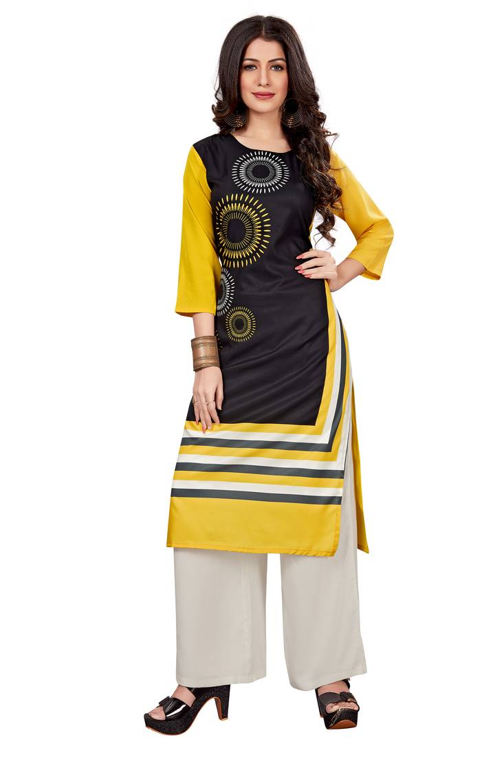 yellow Venika Creations Americian Crepe Digital Print Kurta - Venika ...