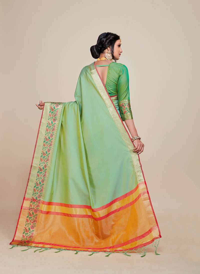 Mint Green Color Woven Designer Pure Silk Saree With Blouse Piece ...