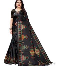 Black printed khadi saree with blouse - Satrani Fashion - 3412491