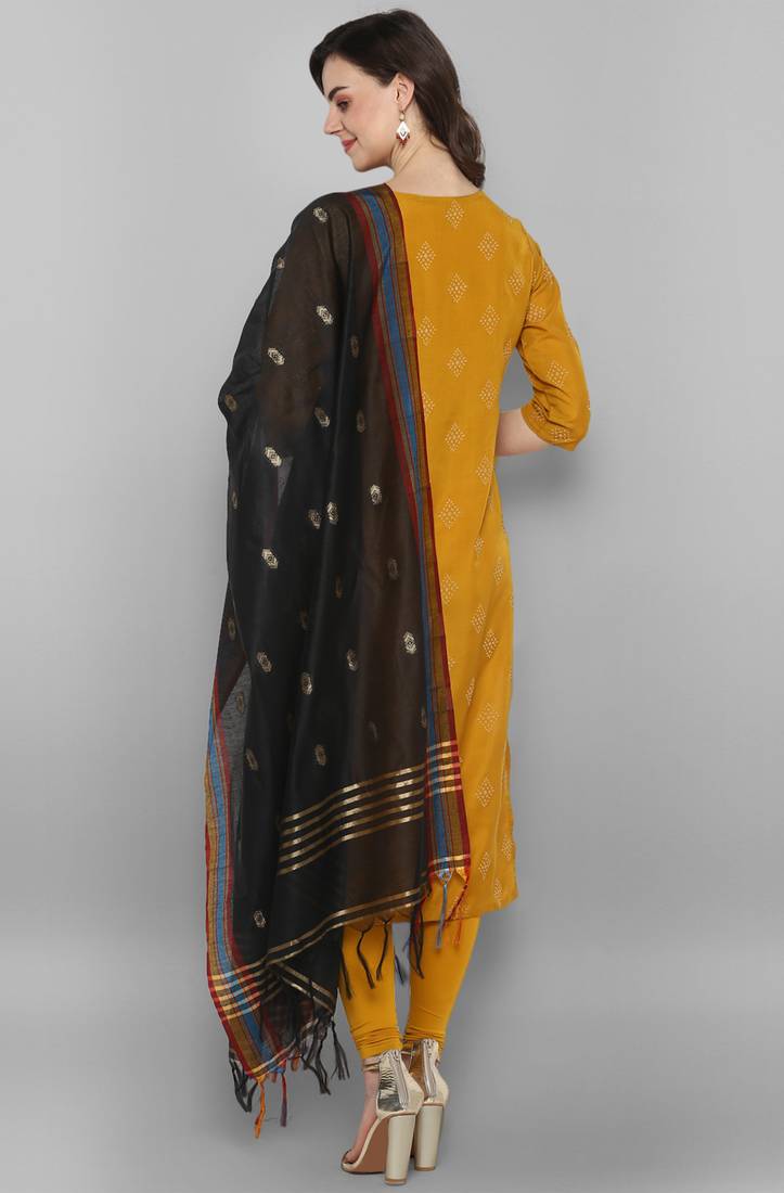 Janasya Mustard printed polyester salwar - Janasya - 3412646