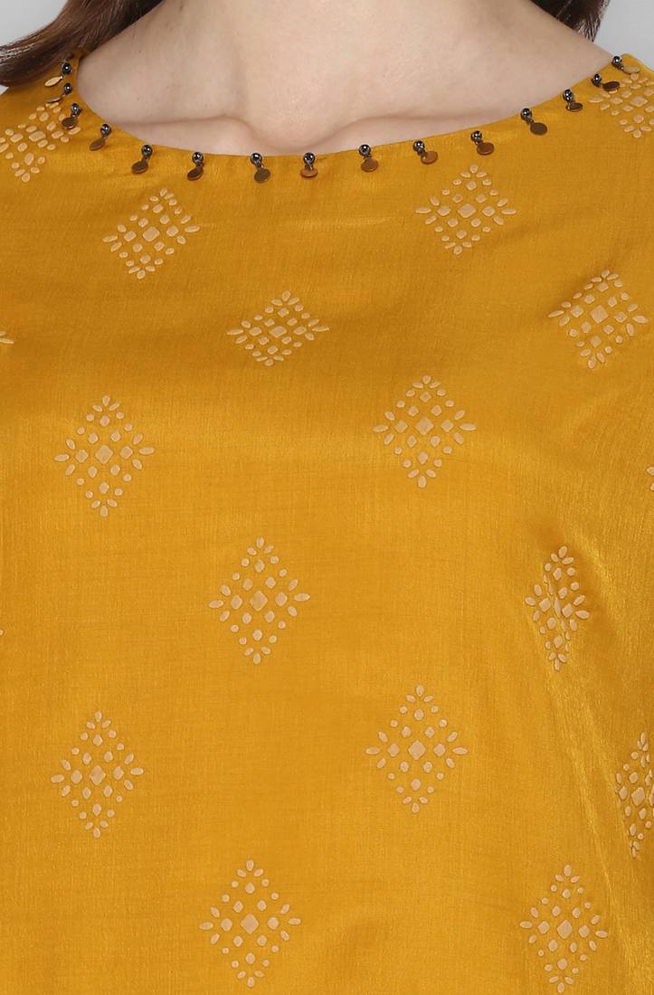 Janasya Mustard printed polyester salwar - Janasya - 3412646