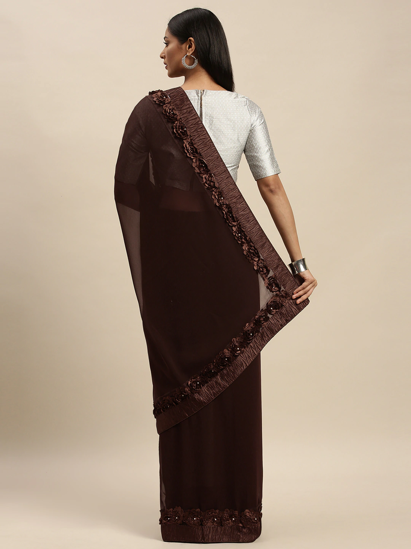 Coffee Brown Embellished Poly Georgette Saree - VASTRANAND - 3413765