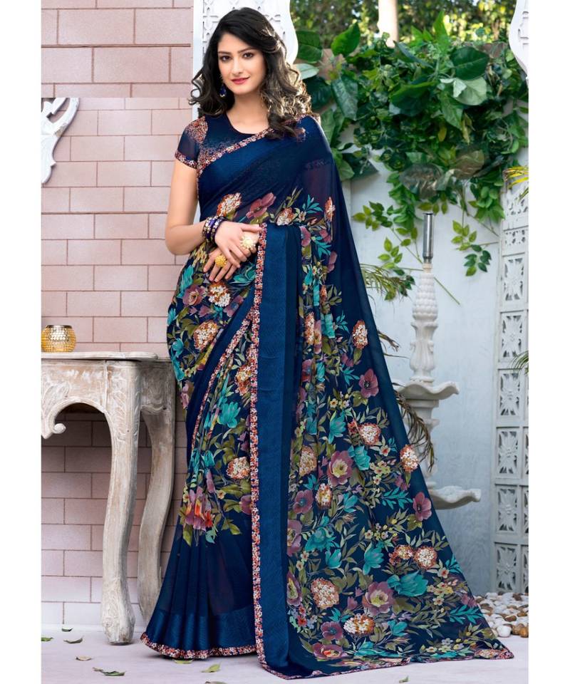 blue georgette sarees - ROOP KASHISH - 3413934