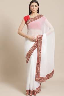 Mirror Work Saree | Mirror Work Fancy Embroidery Sarees Online | Mirraw