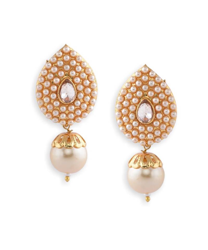 Gold Plated With White Pearl Studded Traditional Earring Mirraw 3416297