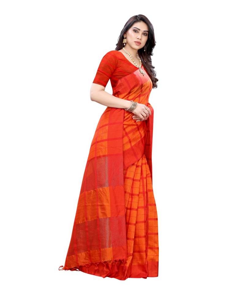 Women's Art silk Saree With Blouse Piece(SATURN ORANGE_Free Size ...