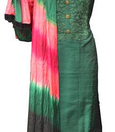 Bottle Green Pure Raw Silk Unstitched Suit - Suroh by Chandni - 3430772