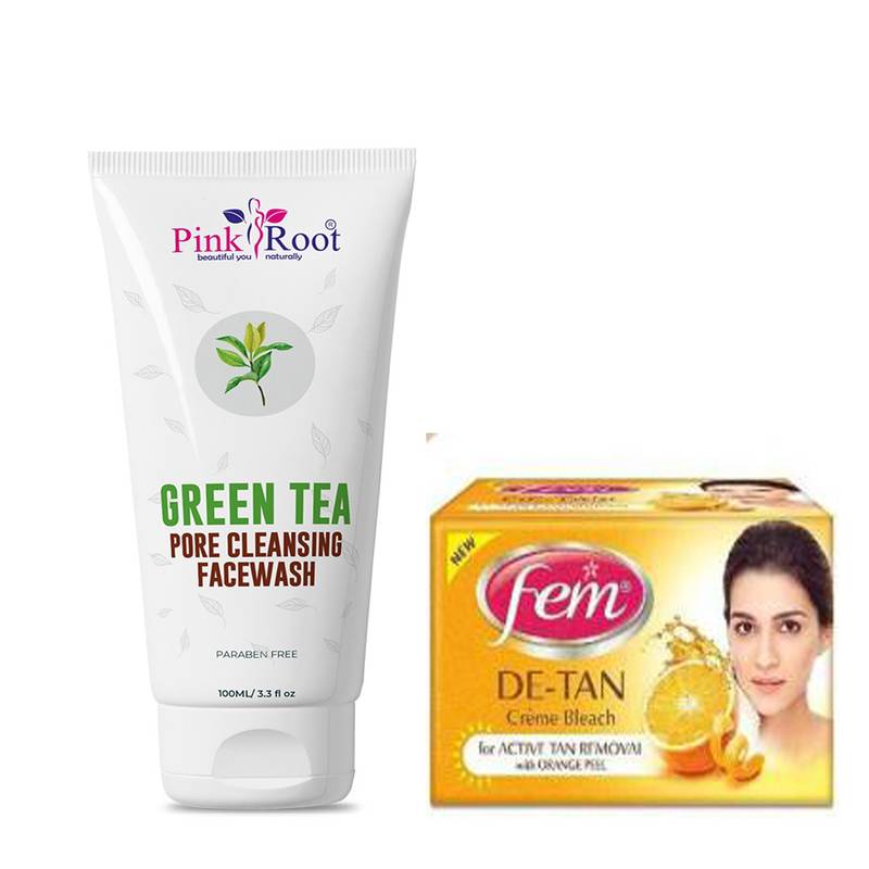 Green Tea Pore Cleansing Facewash 100ML with Fem De-Tan Creme Bleach ...