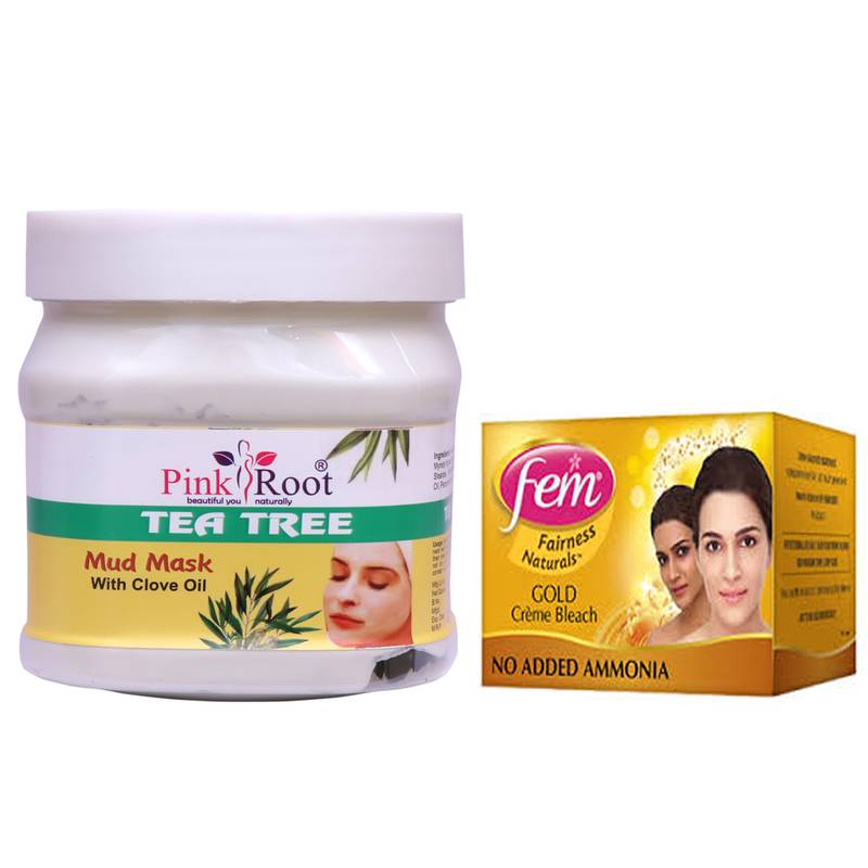 Tea Tree Mask With Clove Oil 500gm with Fem Gold Creme Bleach 50gm by ...