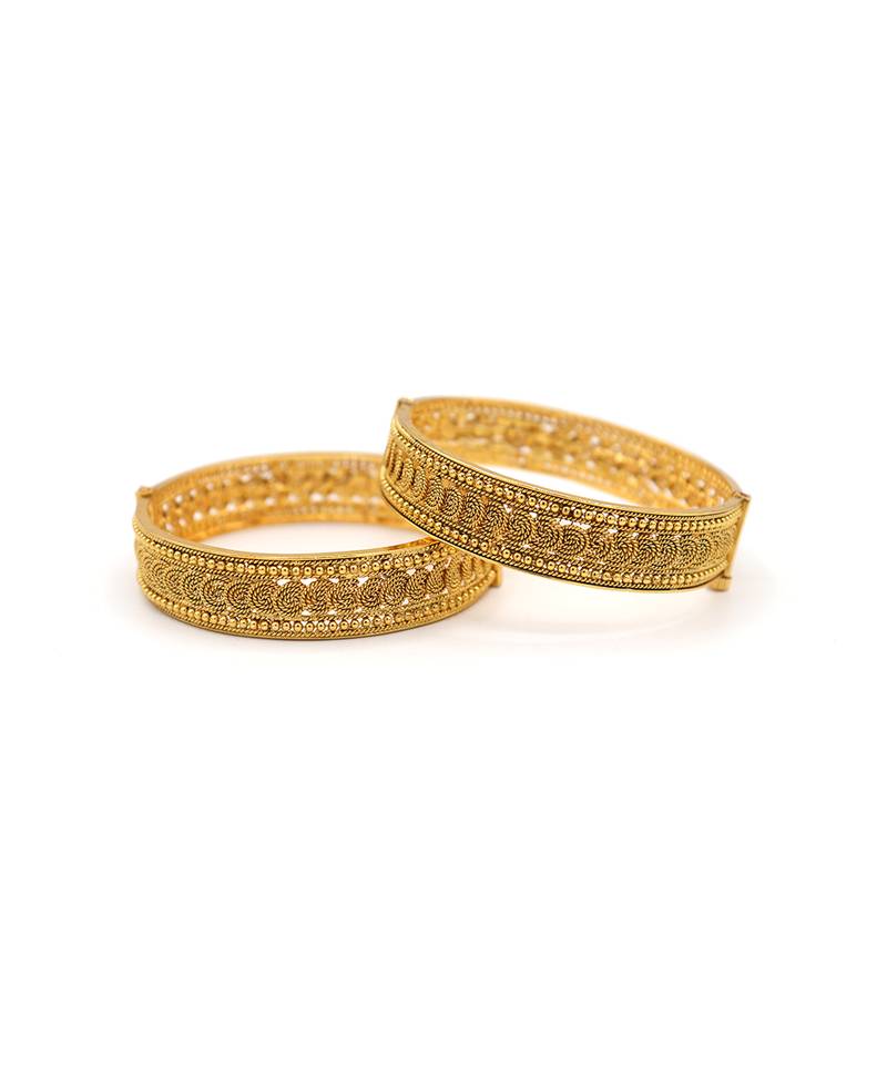 Gold Plated Coin Design Traditional Bangle Set of 2 - Classiques - 3401930