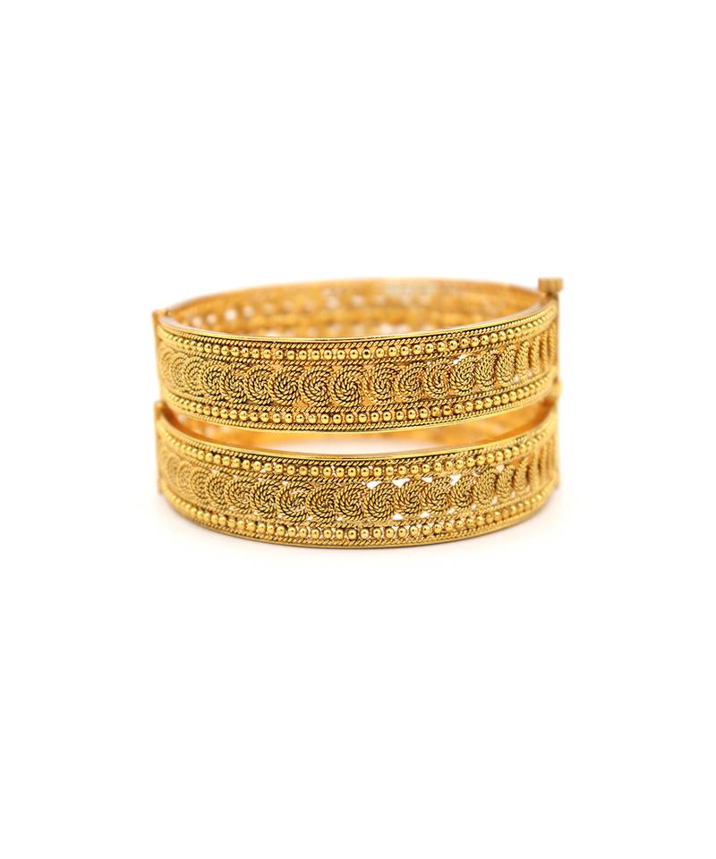 Gold Plated Coin Design Traditional Bangle Set of 2 - Classiques - 3401930