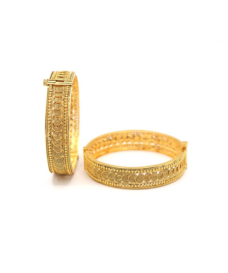 Gold Plated Coin Design Traditional Bangle Set of 2 - Classiques - 3401930