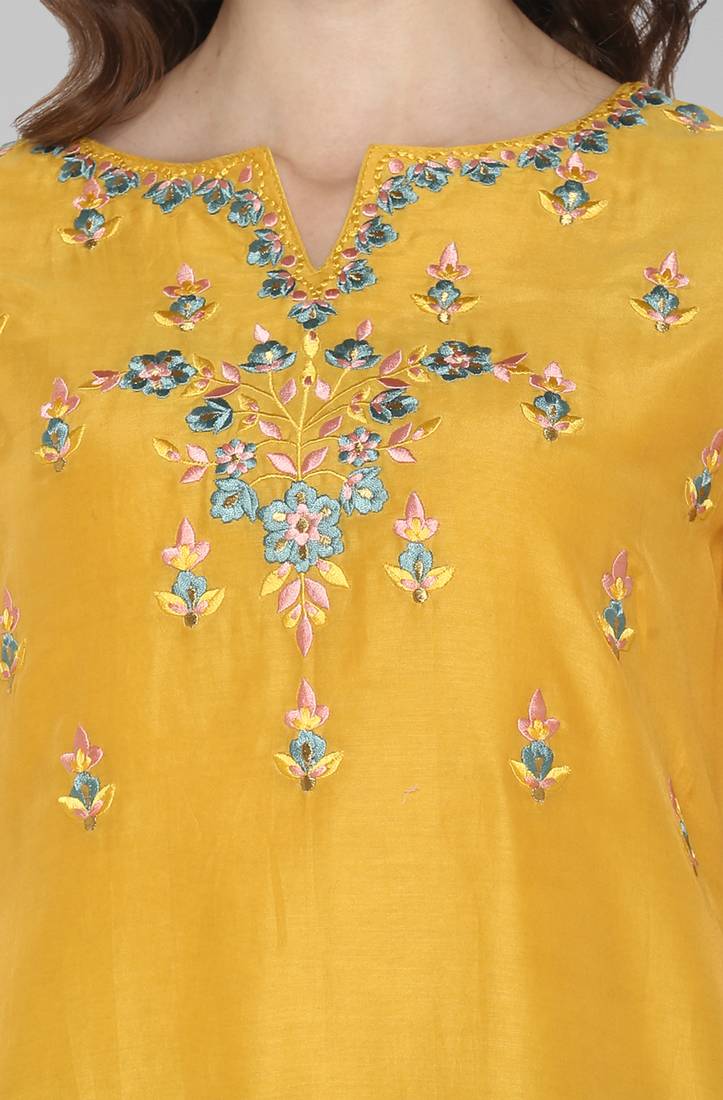 Yellow embroidered polyester salwar - Janasya - 3439530