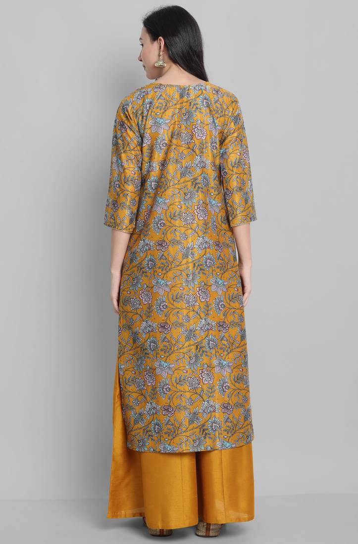 Mustard embroidered polyester salwar - Janasya - 3445046