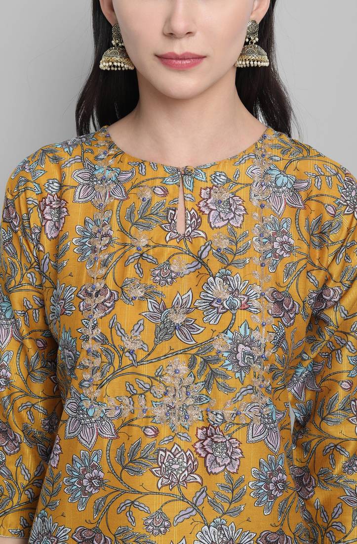 Mustard embroidered polyester salwar - Janasya - 3445046