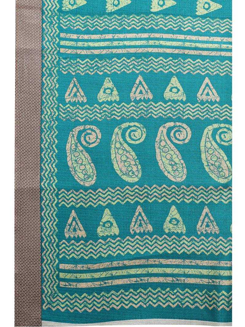 Green printed khadi saree with blouse - Satrani Fashion - 3449452