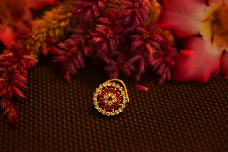 Designer 42 Diamond Red cubic zirconia Bridal nose ring for Wedding ...