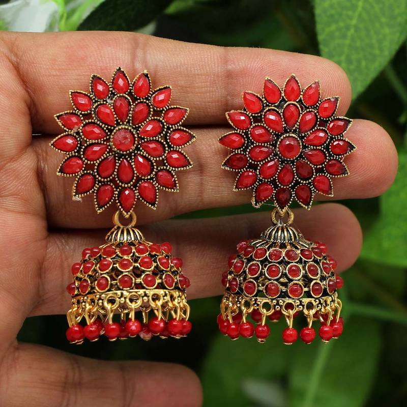 Red jhumkas - Jaipur Mart - 3455472