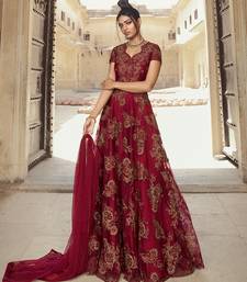 Maroon embroidered net salwar - Monjolika - 3457030