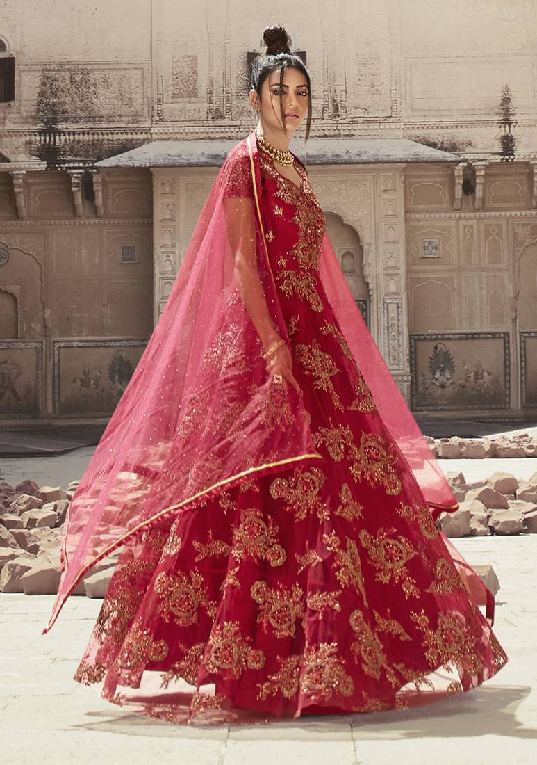 Maroon embroidered net salwar - Monjolika - 3457030