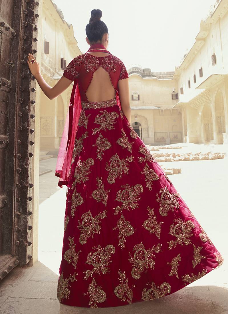 Maroon embroidered net salwar - Monjolika - 3457030