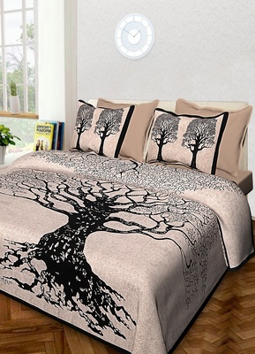 Noor Startup Handprinted 120 TC Cotton Queen Size Bedsheet With Pillow ...