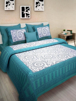 Noor Startup Handprinted 120 TC Cotton Queen Size Bedsheet With Pillow ...