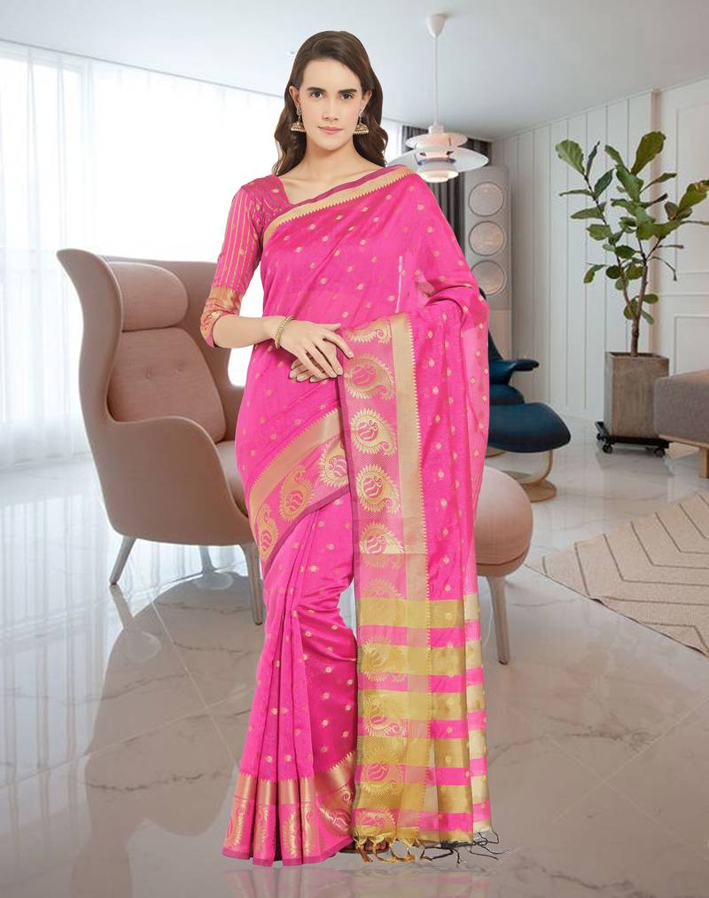 Dark pink woven silk saree with blouse - Mahotsav E Solution - 3465632