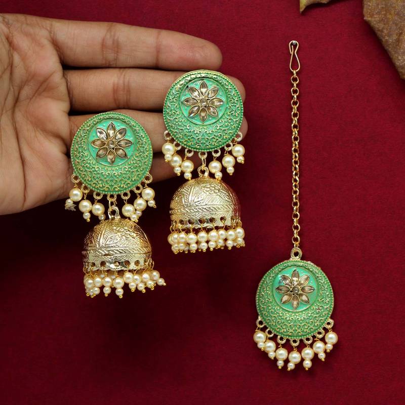 Green jhumkas - Jaipur Mart - 3467200