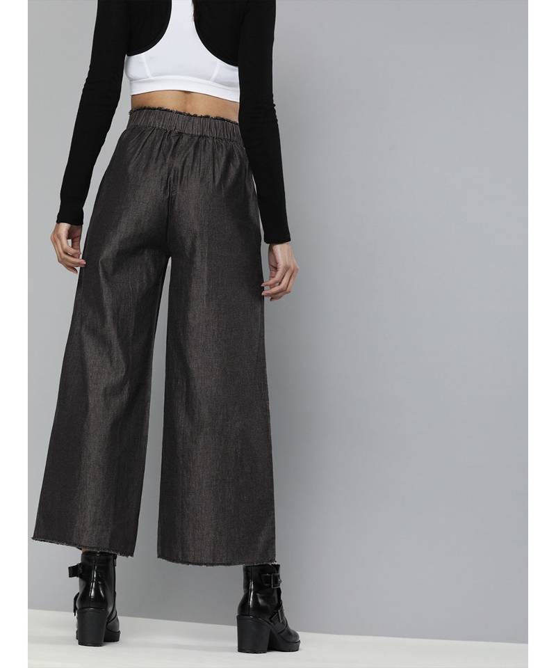Black Wide Leg Flared Pants - SASSAFRAS - 3469566