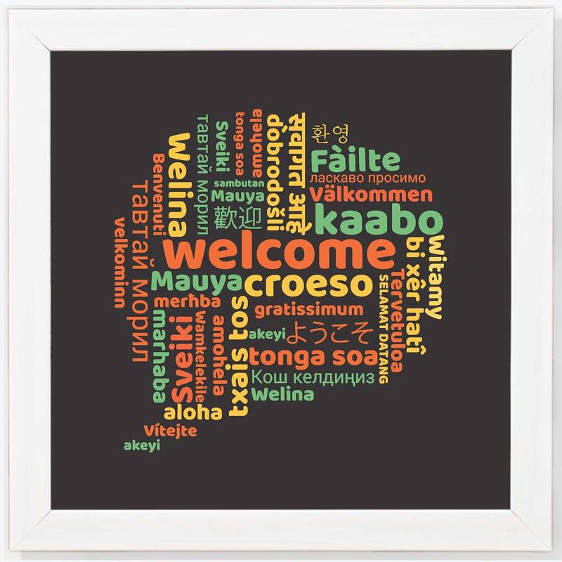 Welcome Multi Language Typography White Framed Wall Hanging Art Print ...