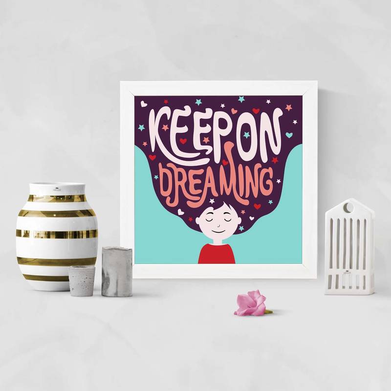 Keep on Dreaming Humour White Framed Wall Hanging Art Print for Office ...
