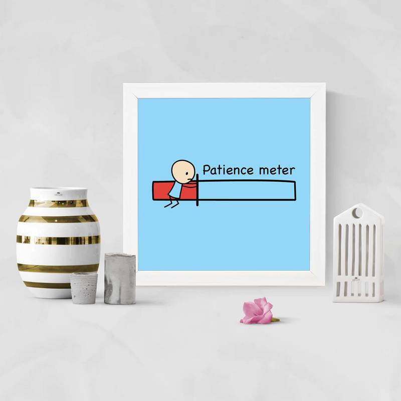 Patience Meter Humour White Framed Wall Hanging Art Print for Office ...