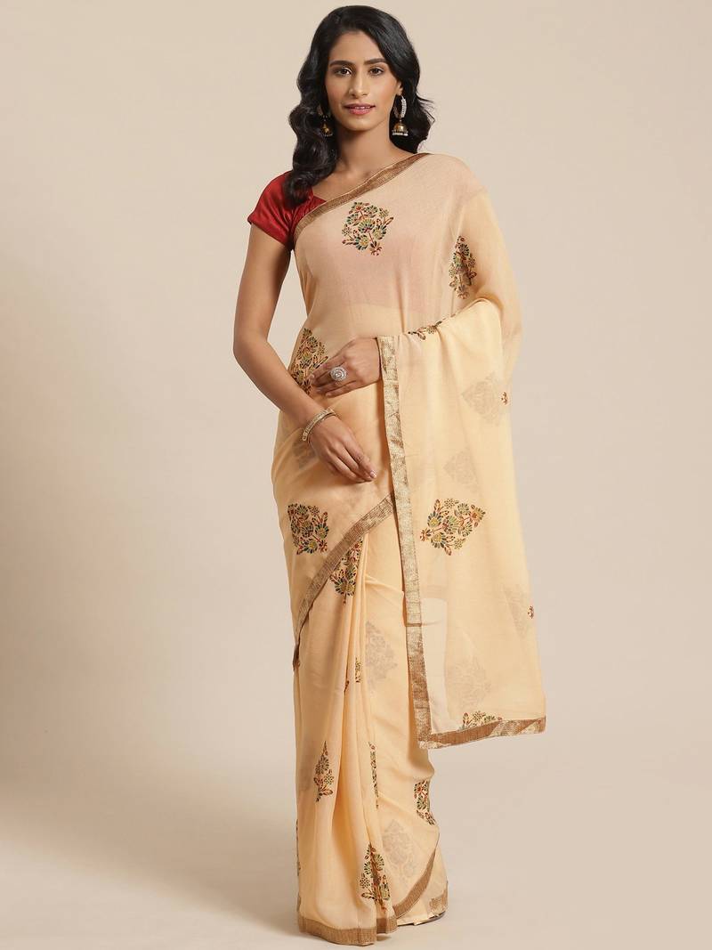 Beige Georgette Printed Saree - Shaily - 3474449