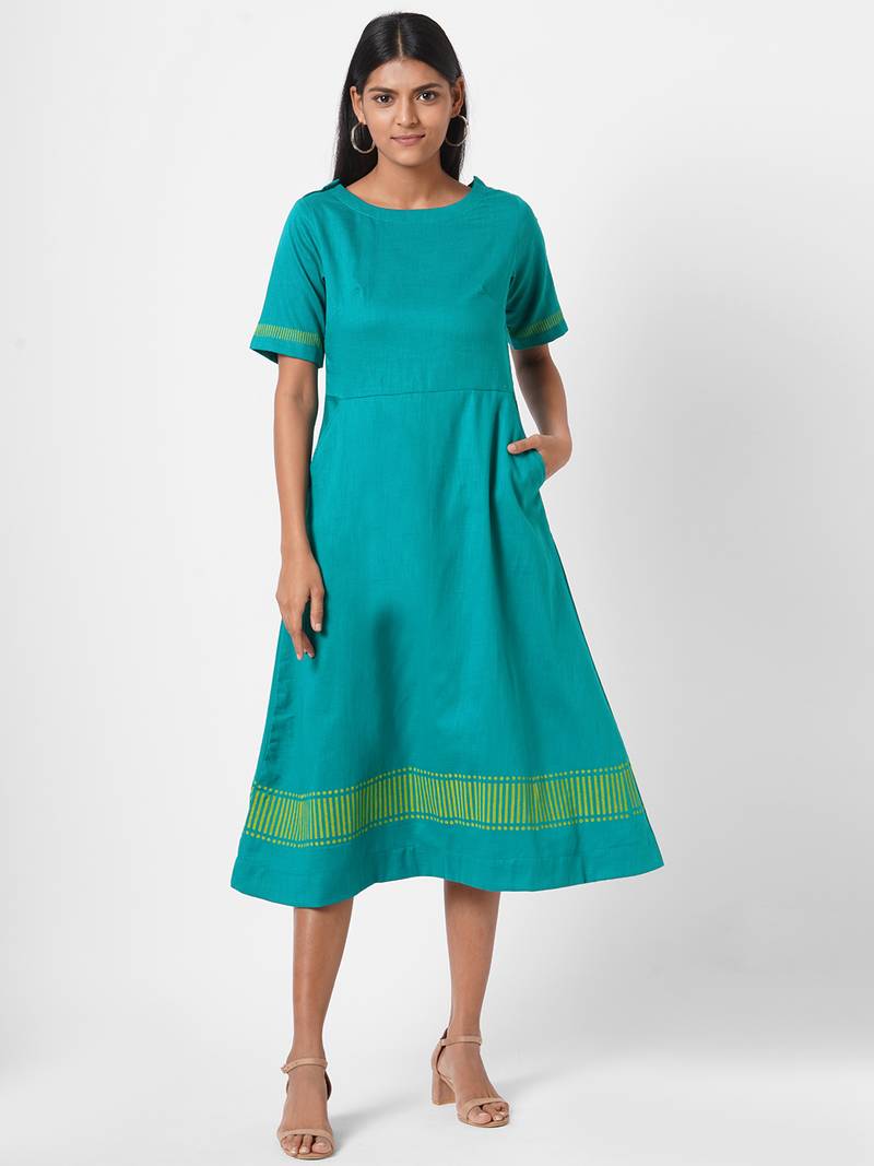 A-line cotton dress with block print - Kami Kubi - 3474710