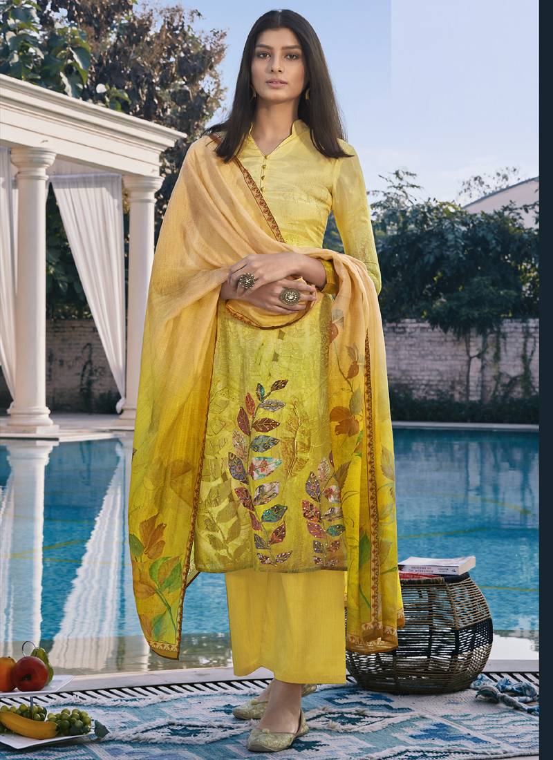 Light Yellow Pure Cotton Pakistani Salwar Kameez - Vasu Sarees - 3477183